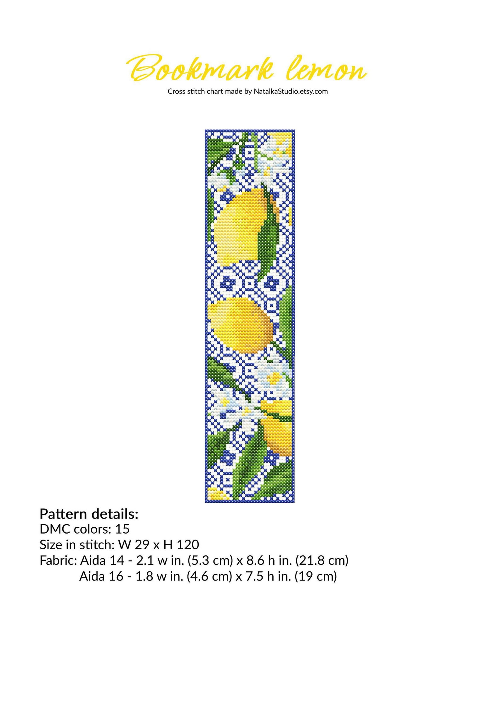 Bookmark Lemon Cross Stitch Pattern PDF Citrus Cross Stitch - Etsy