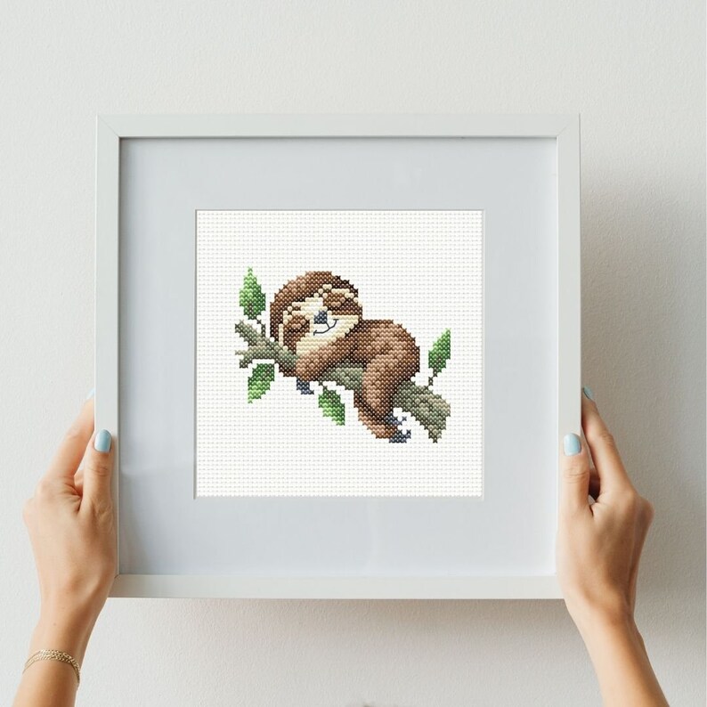Sloth Cross Stitch Pattern PDF Cute Sleeping Sloth Primitive Small ...