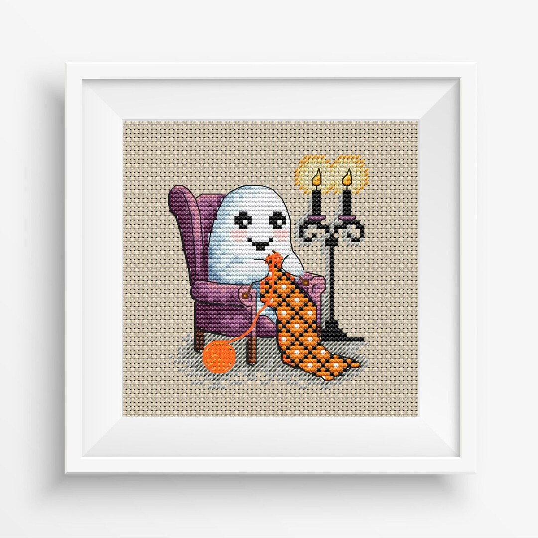 Ghost Cross Stitch Pattern PDF Halloween Embroidery Cute Ghost Knitting ...