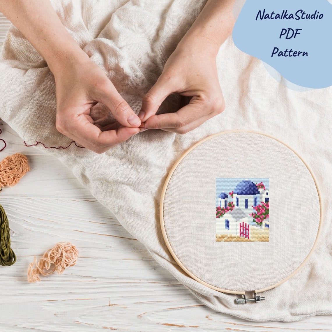 Island Santorini Cross Stitch Pattern PDF Greece Embroidery ...