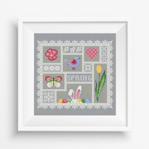 Spring Sampler Cross Stitch Pattern PDF+SAGA Easter Primitive Embroidery Easy Spring Ornaments ...