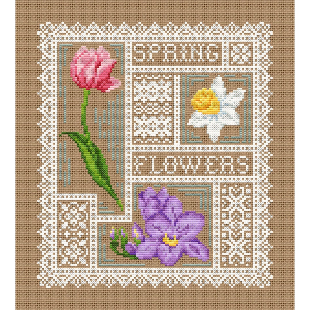 Spring Flowers Cross Stitch Pattern PDF Primitive Spring Sampler ...