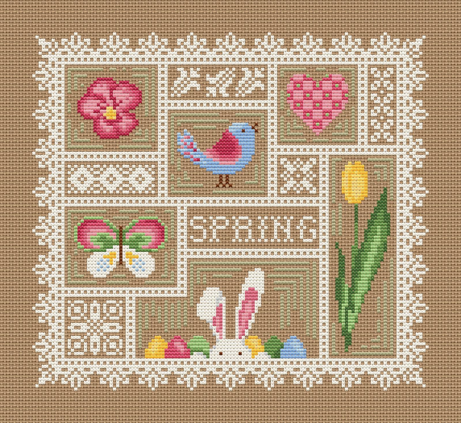 Spring Sampler Cross Stitch Pattern PDF Easter Primitive Embroidery ...