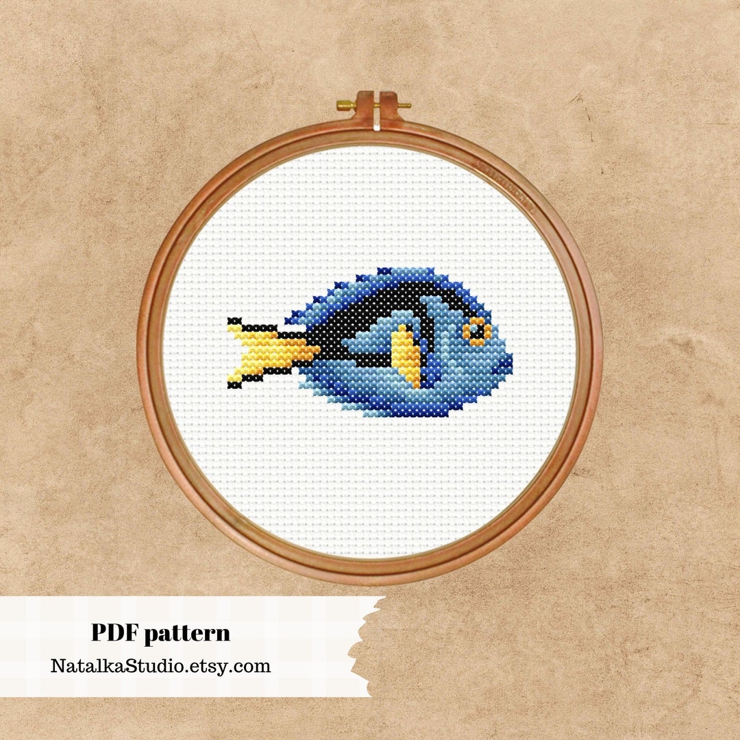 Blue Tang Cross Stitch Pattern PDF Primitive Mini Embroidery Tropical ...