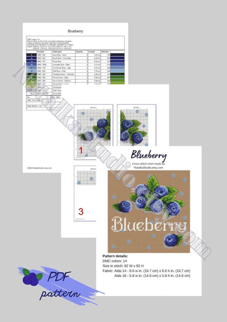Blueberry Cross Stitch Berry Embroidery Blueberry Pattern PDF - Etsy
