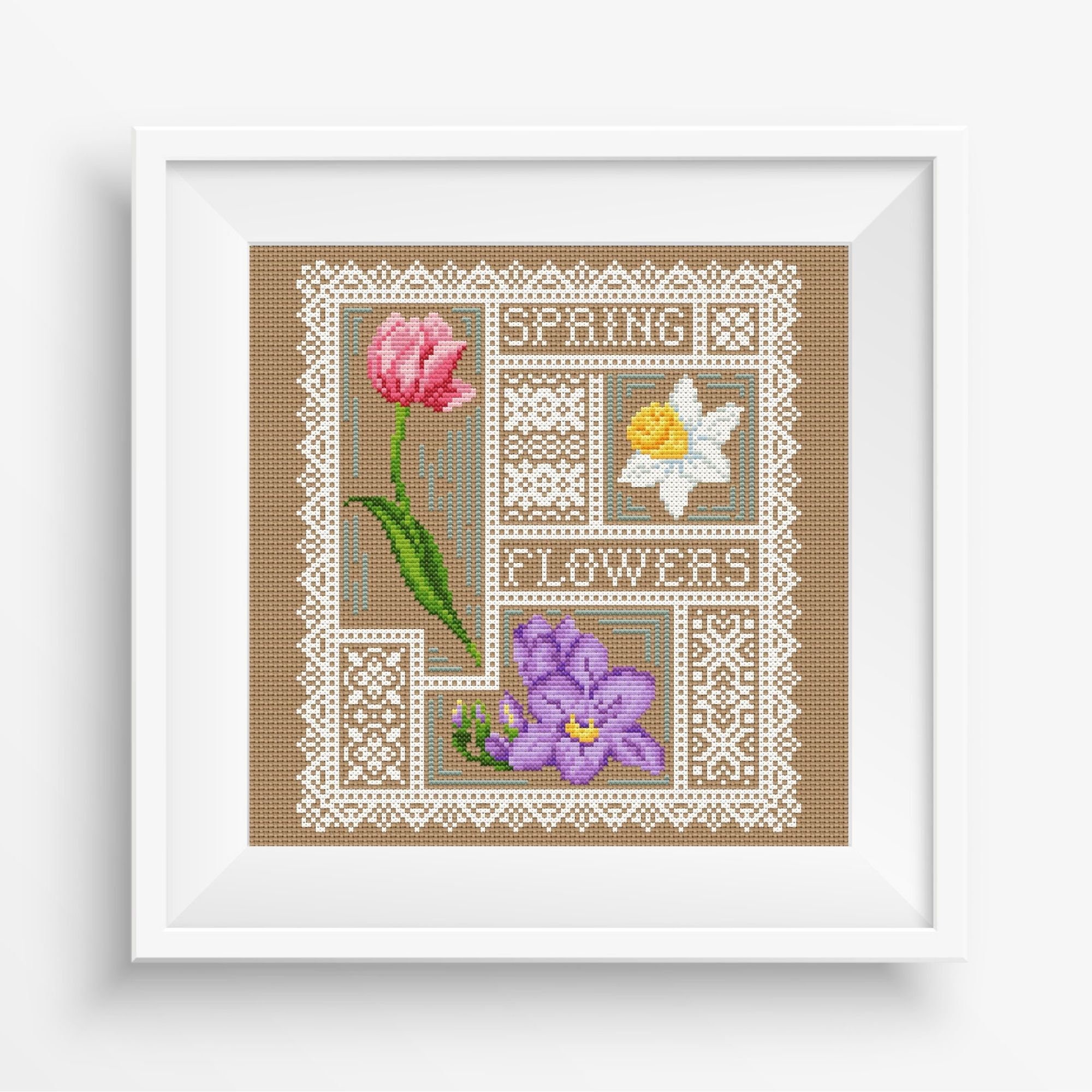 Spring Flowers Cross Stitch Pattern PDF Primitive Spring Sampler ...