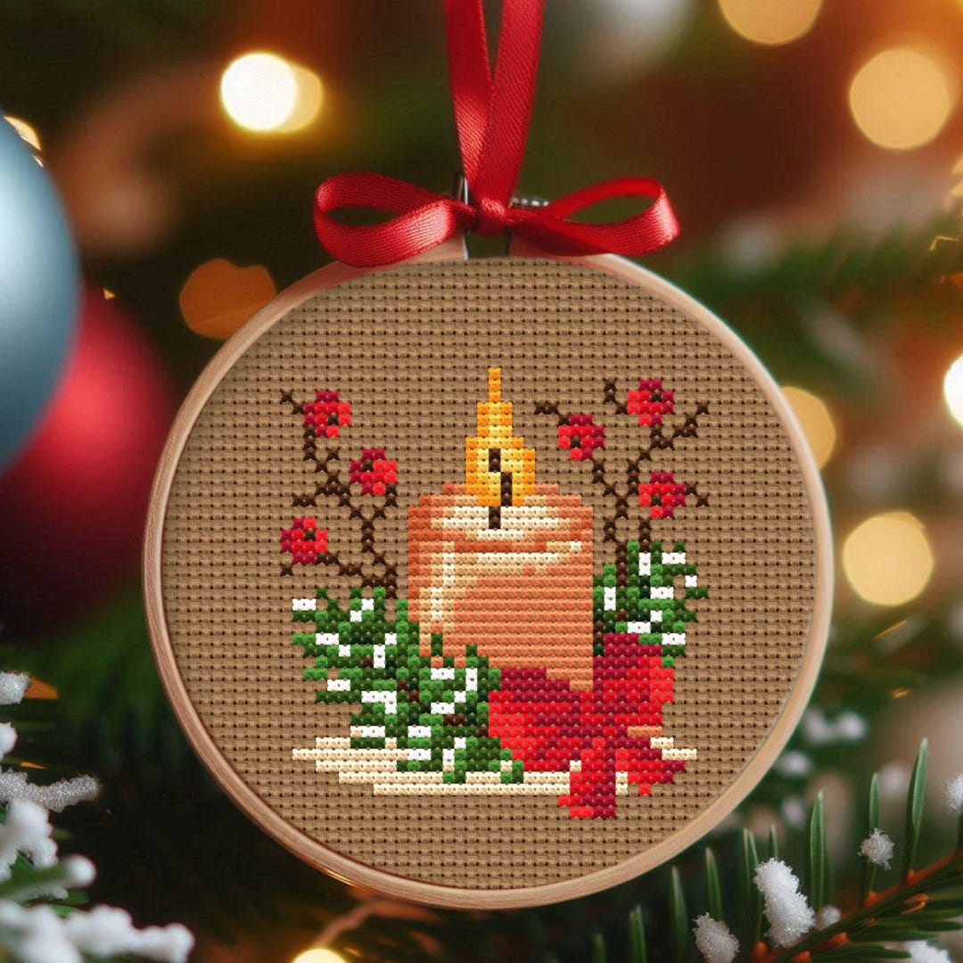 Christmas Candle Cross Stitch Pattern: Winter Holiday Embroidery - Etsy