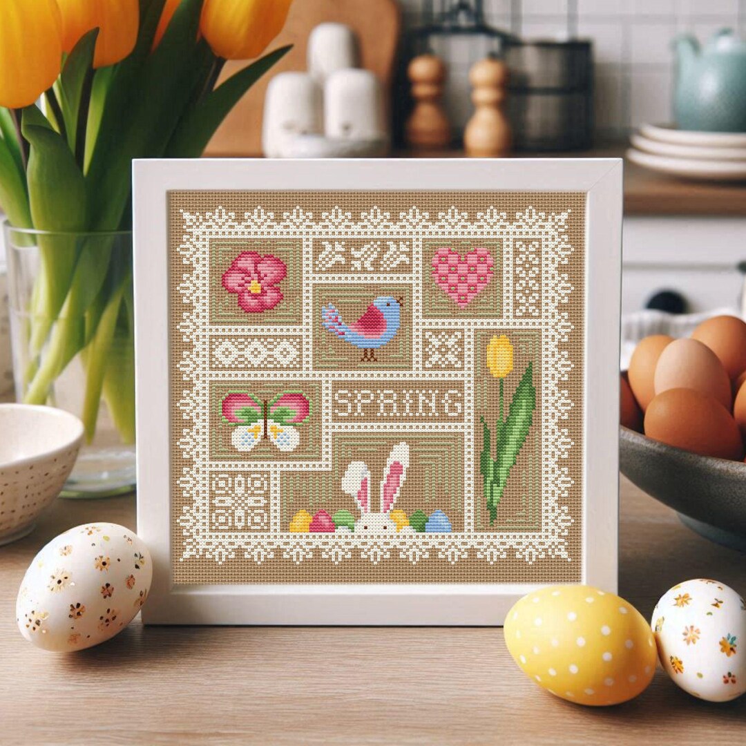 Spring Sampler Cross Stitch Pattern PDF+SAGA Easter Primitive ...