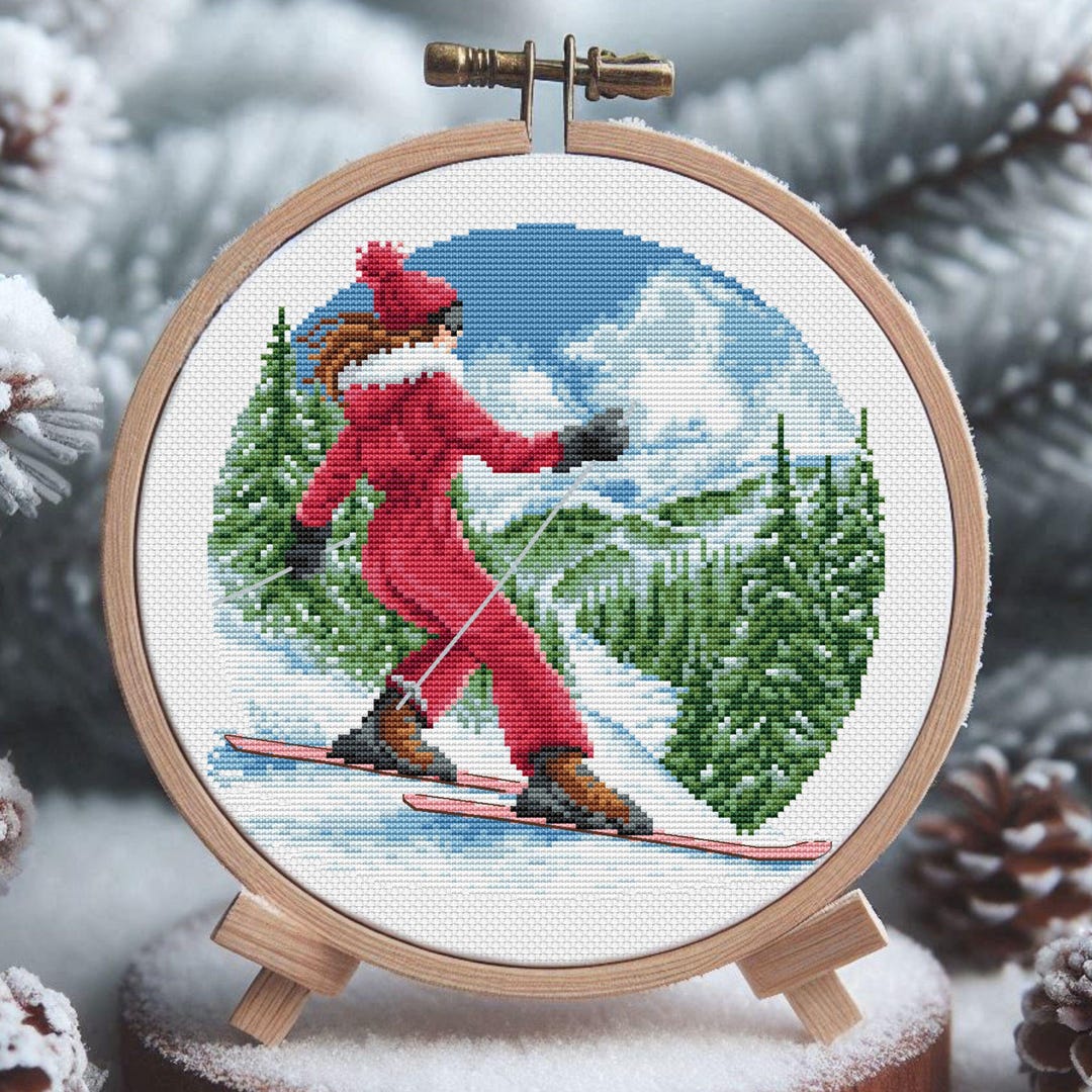 Girl Skiing Cross Stitch Pattern PDFSAGA Winter Sport Embroidery ...
