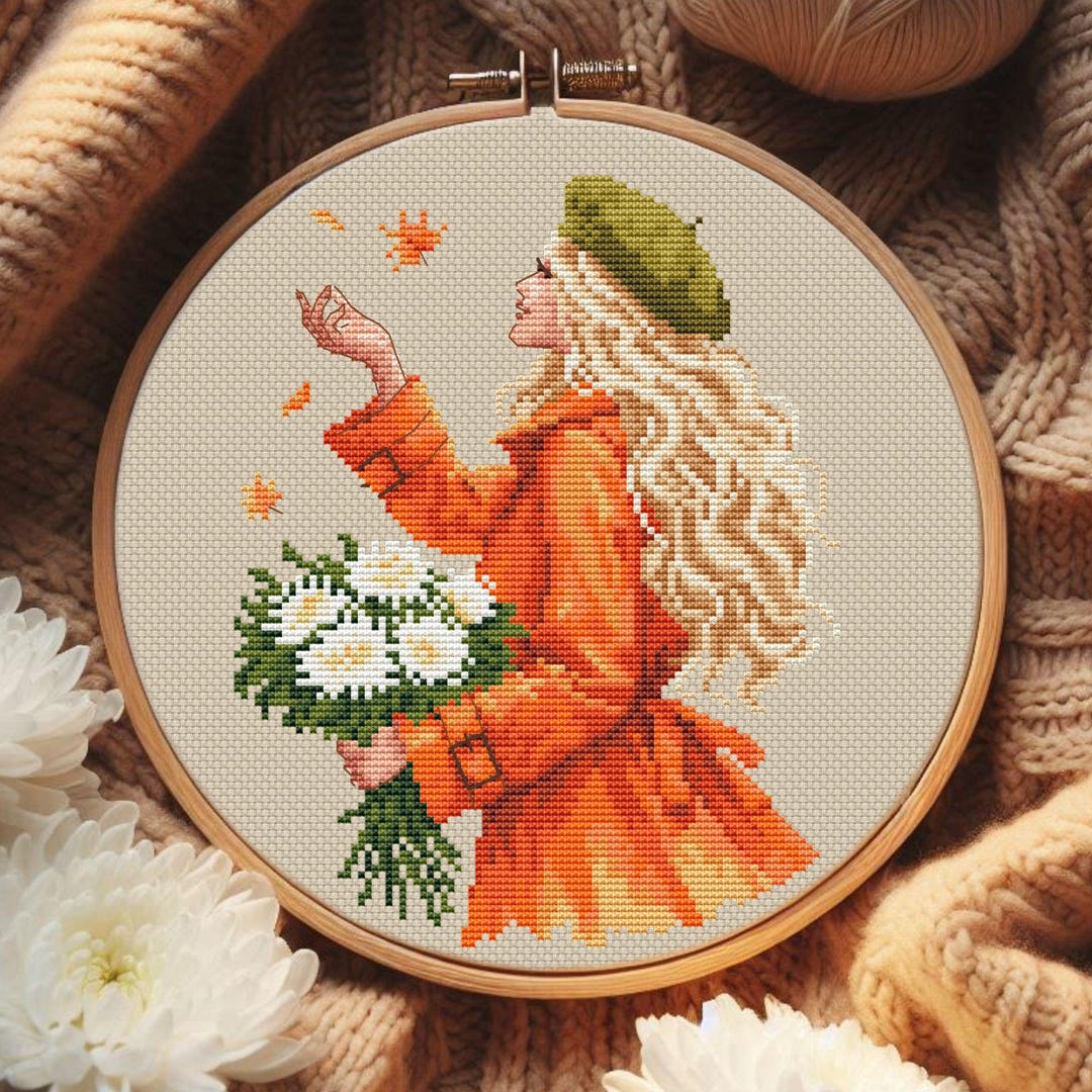 Golden Autumn Girl Cross Stitch Pattern PDFSAGA Easy Cross Stitch ...
