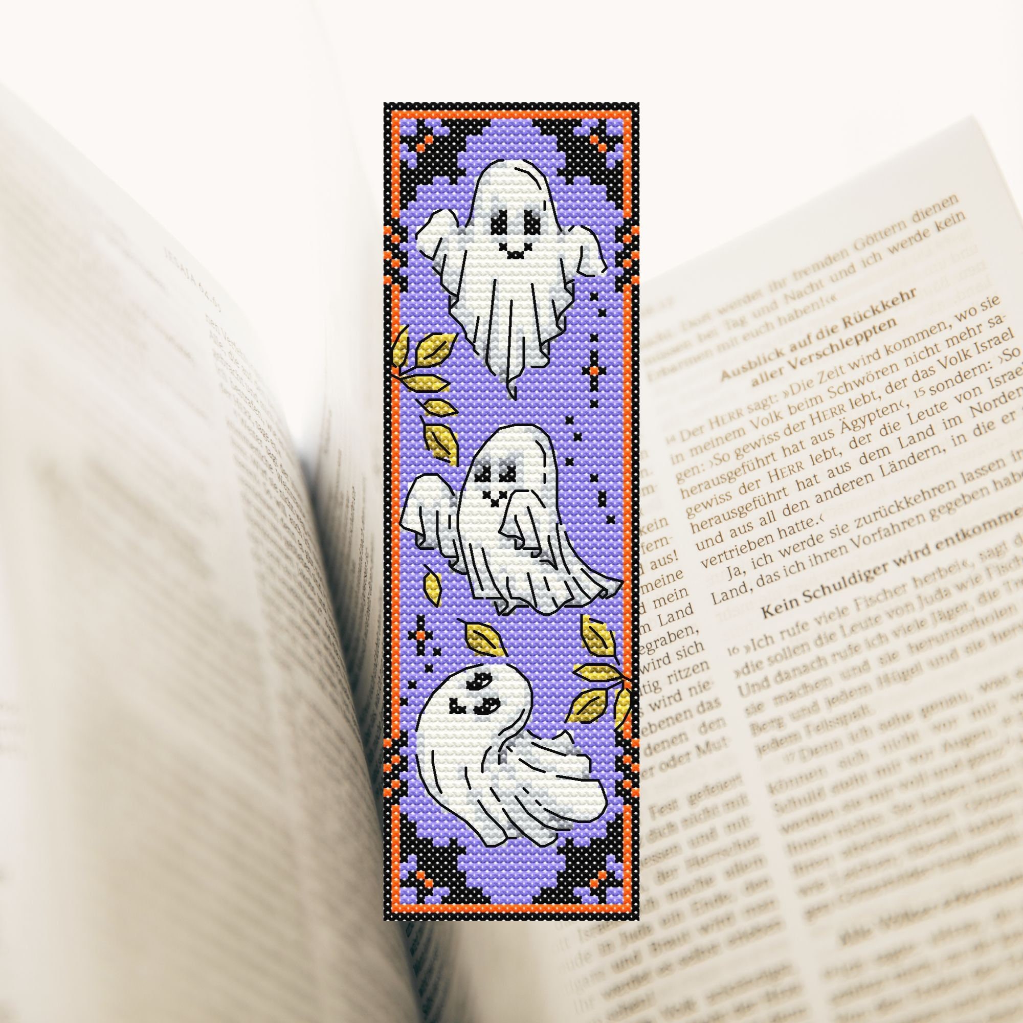 Bookmark Cute Ghost Cross Stitch Pattern Halloween Small Embroidery ...