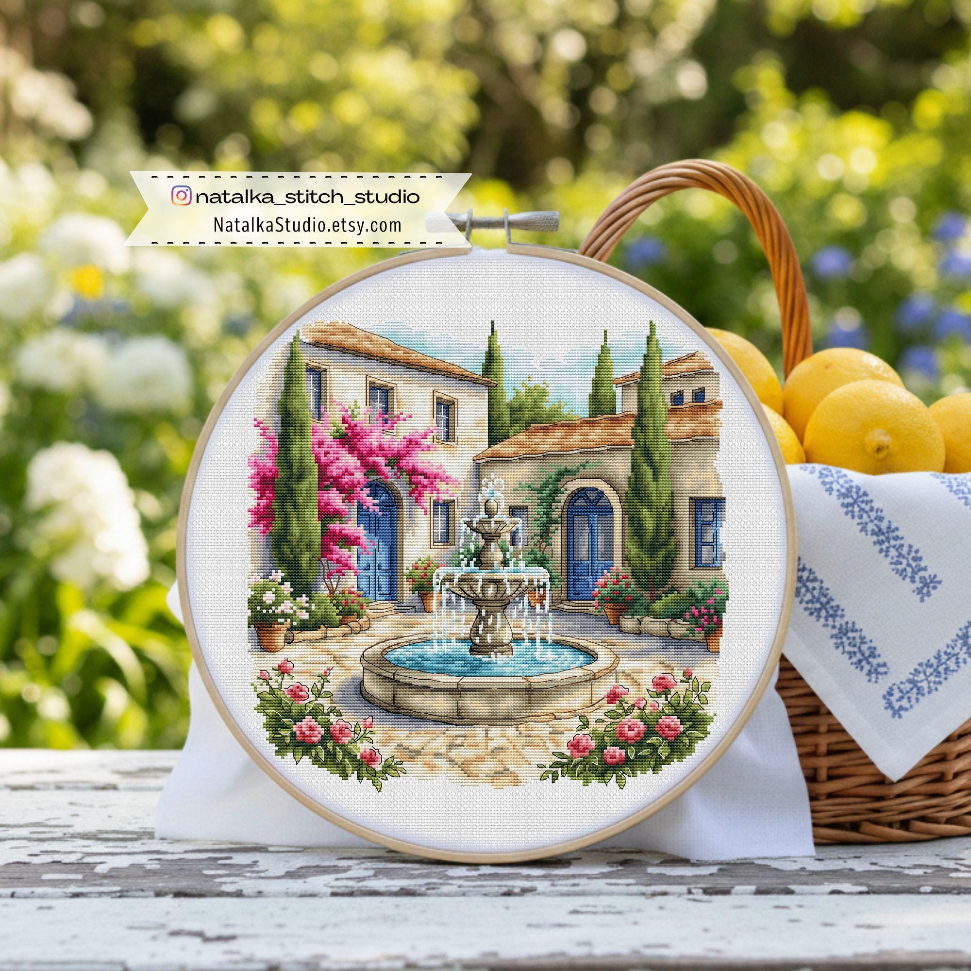 Mediterranean Greece Cross Stitch Pattern PDF Greek Courtyard ...