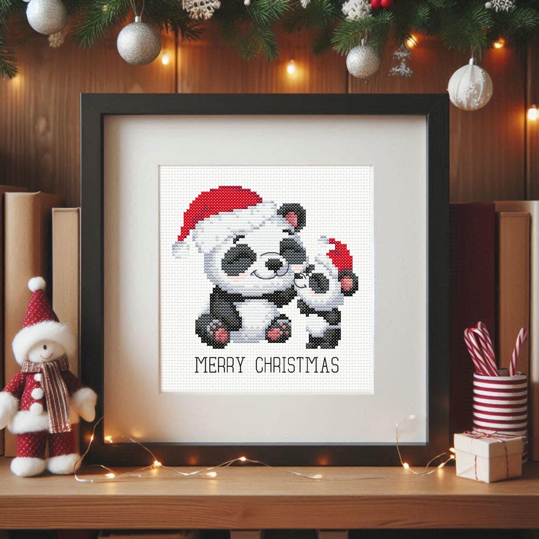 Panda Cross Stitch Pattern Christmas Embroidery Cute Pandas in Santa ...