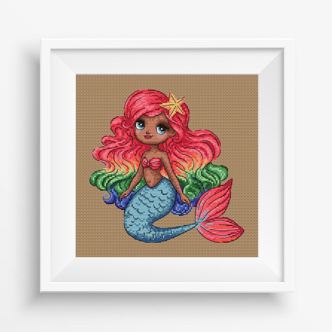 Mermaid Cross Stitch Rainbow Mermaid Pattern PDF Nursery Embroidery Sea ...
