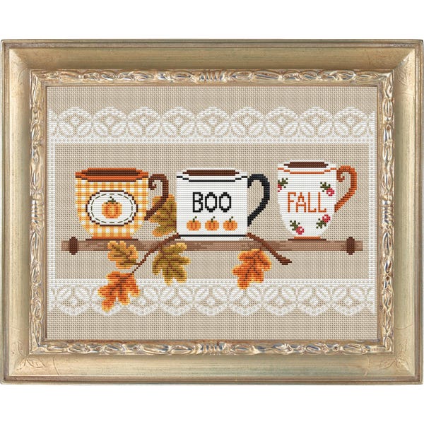 Autumn Cross Stitch Pattern Fall Ornament Primitive Autumn Cups ...