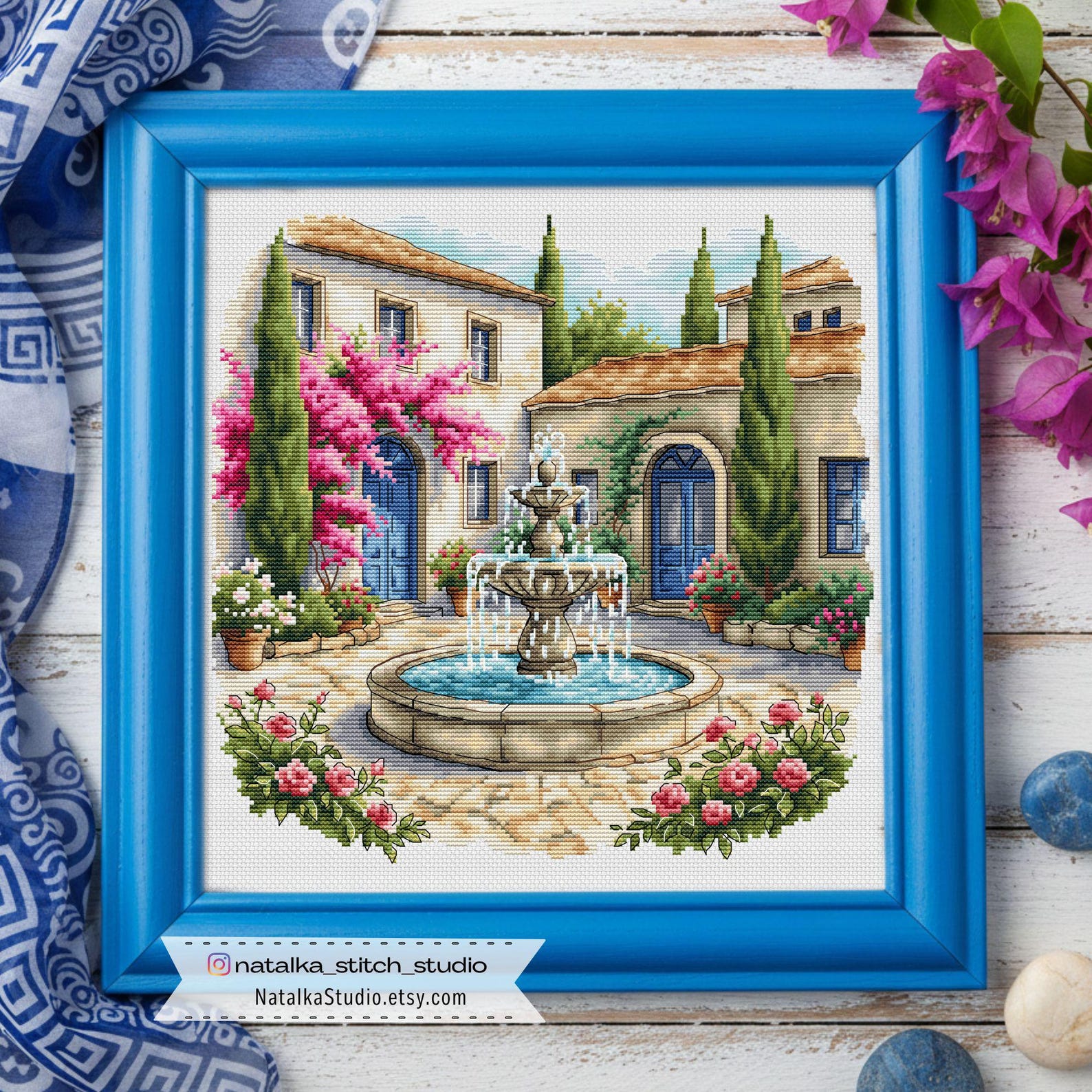 Mediterranean Greece Cross Stitch Pattern PDF Greek Courtyard ...