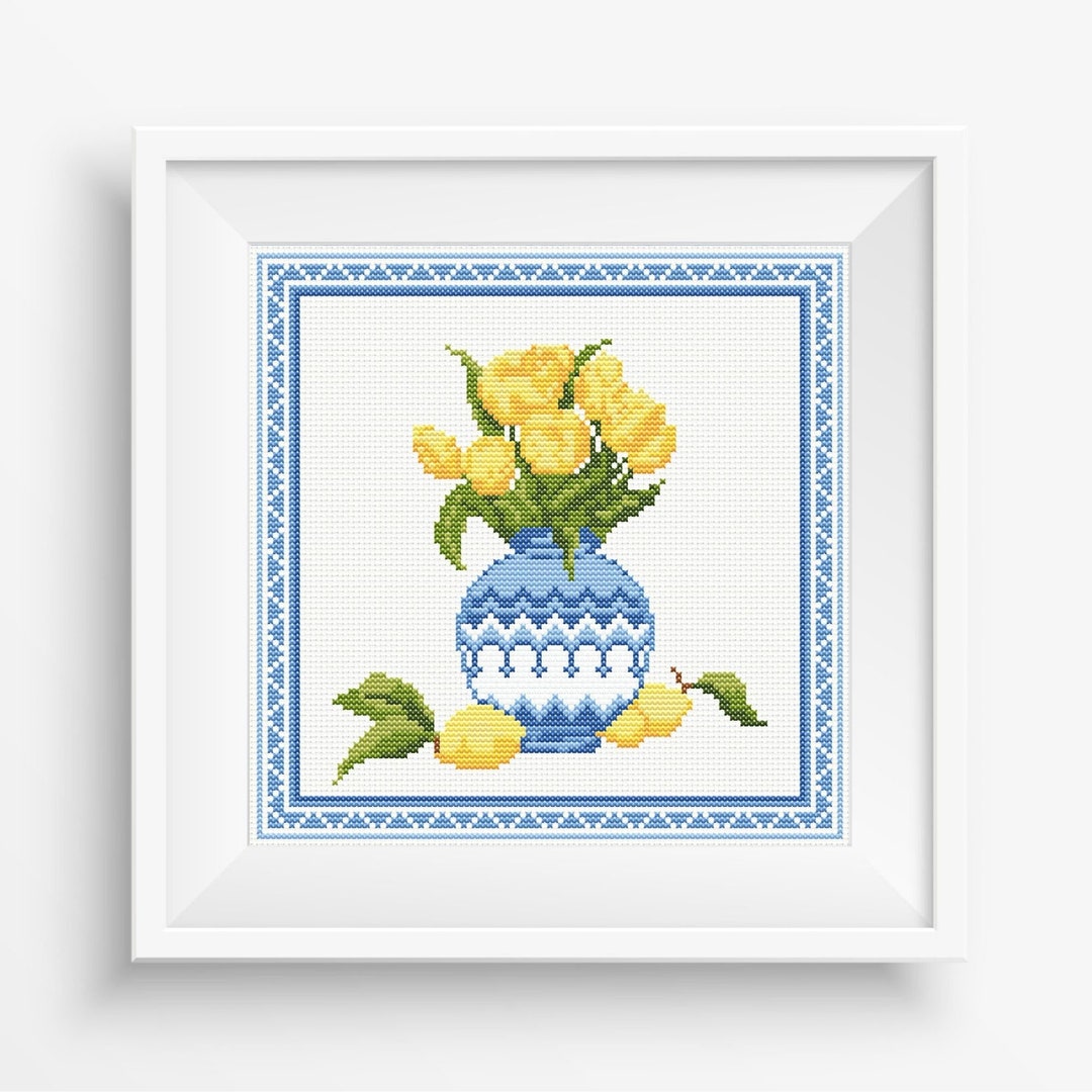 Yellow Tulips Cross Stitch Pattern PDF Spring Yellow Flowers Embroidrty ...