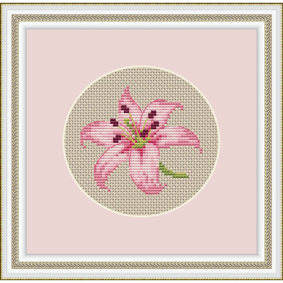 Pink Lily Cross Stitch Pattern: Small Primitive Flower Embroidery - Etsy