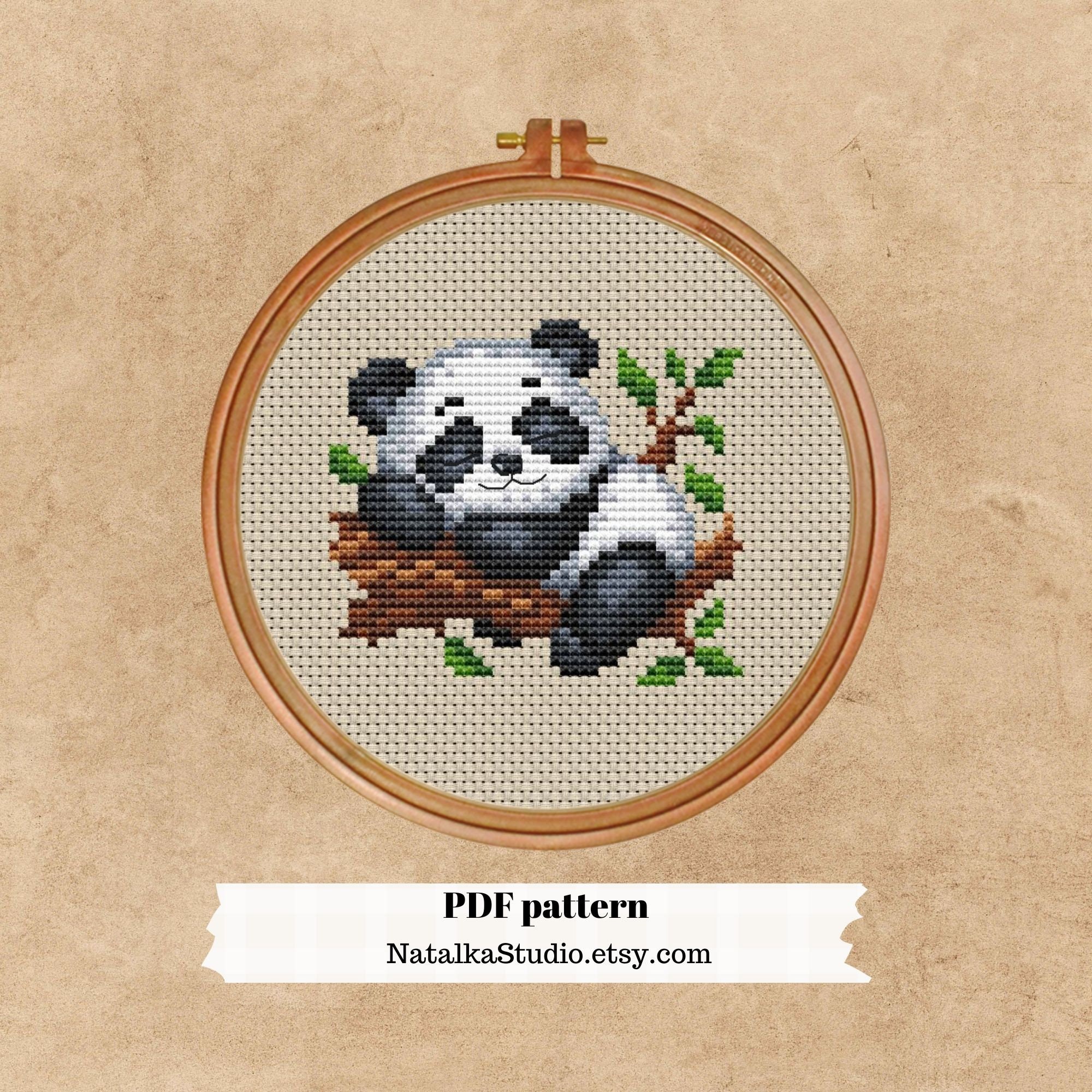 Sleeping Panda Cross Stitch Pattern PDF Cute Panda Primitive Small ...