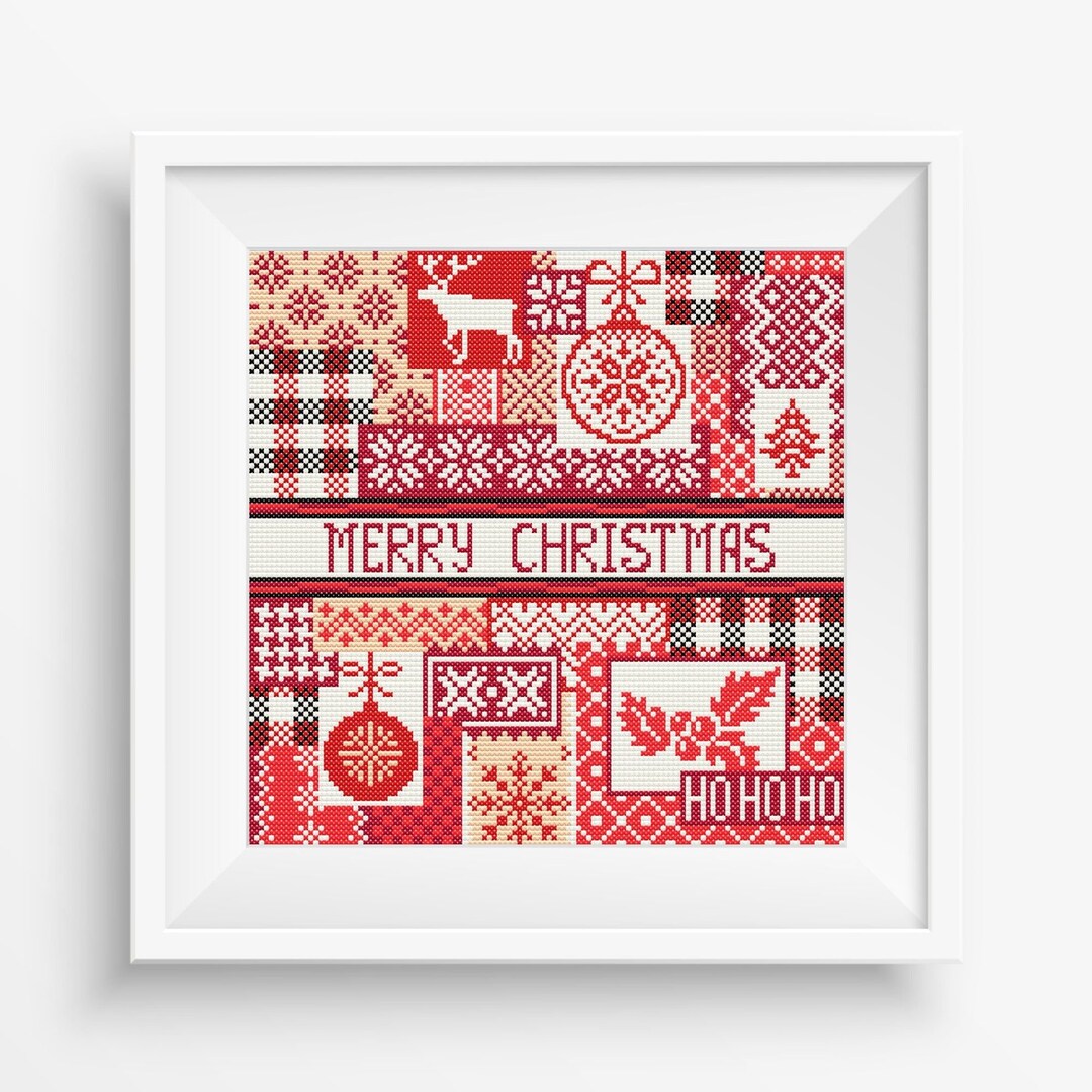 Merry Christmas Sampler Cross Stitch Pattern: Winter Holiday Embroidery ...