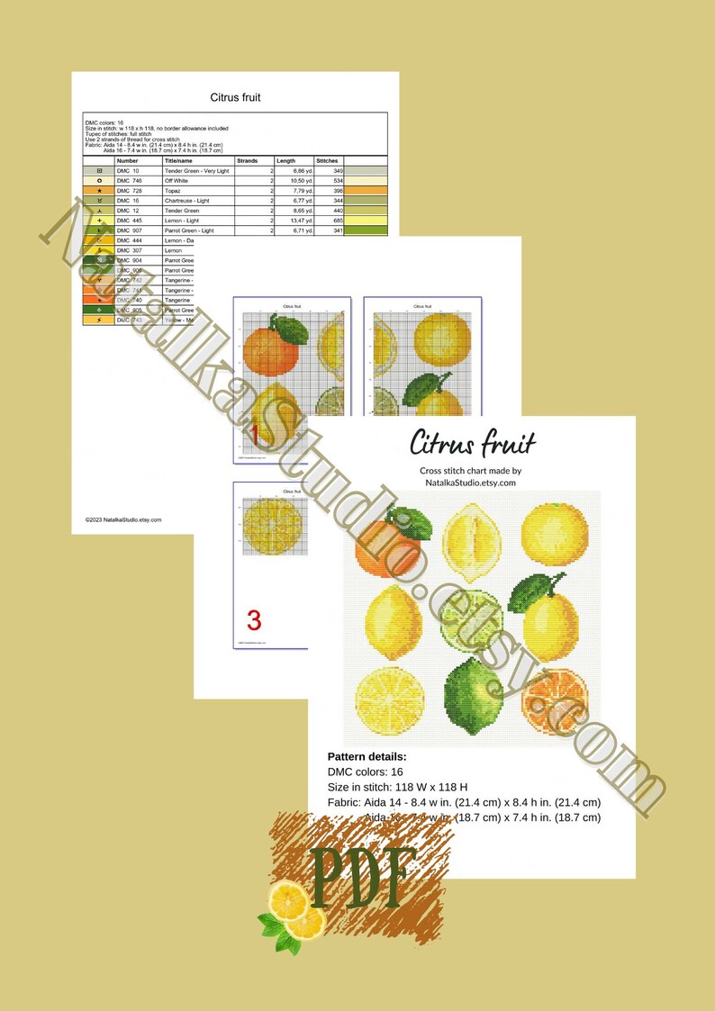 Citrus Fruit Cross Stitch Pattern: Lemon, Lime, Orange - Etsy