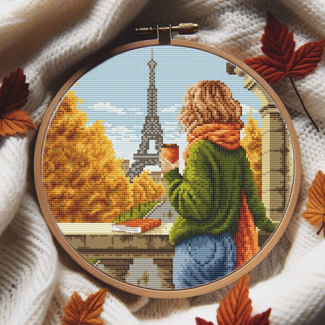 Autumn in Paris Cross Stitch Pattern: Eiffel Tower Girl (PDF) - Etsy
