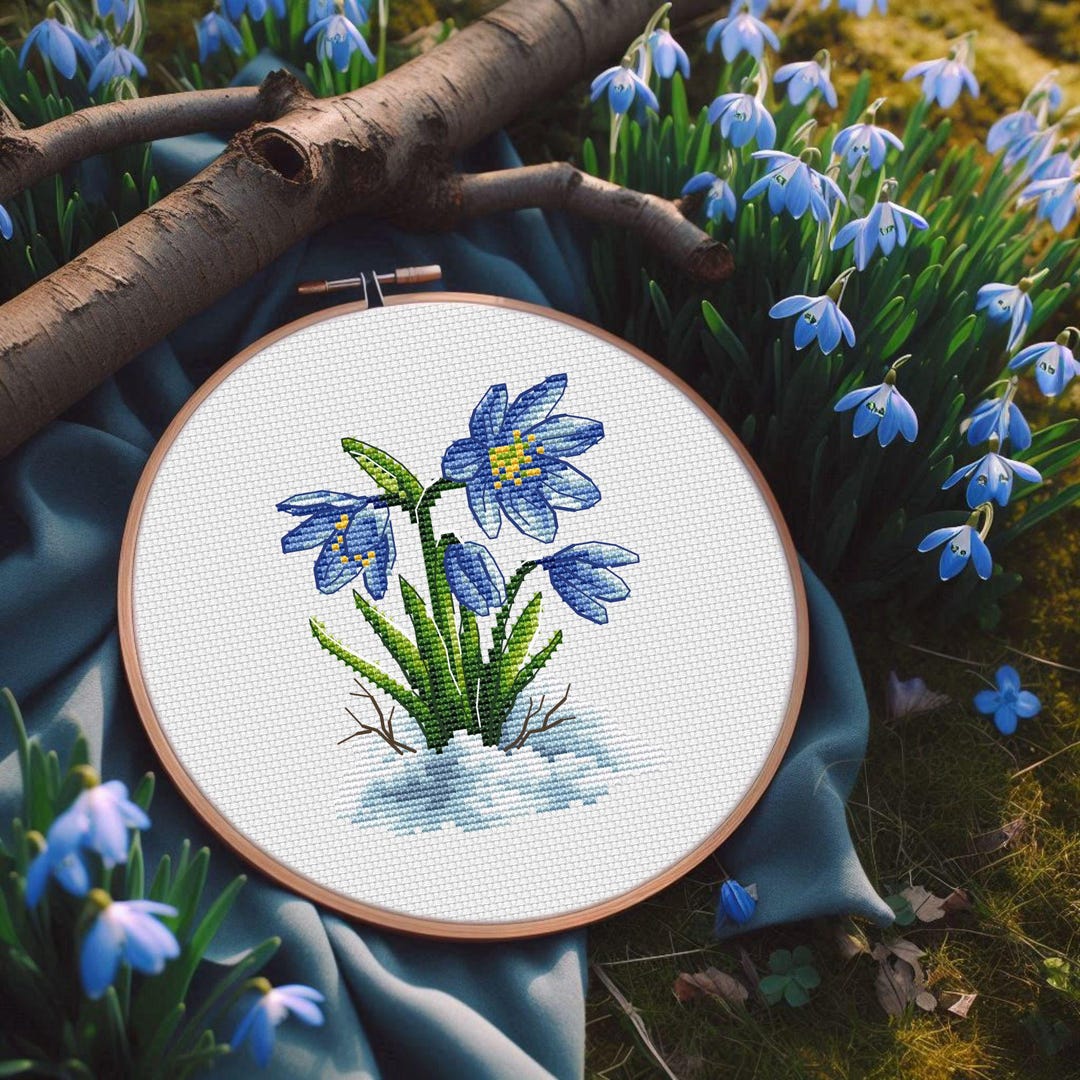 Spring Flower Cross Stitch Pattern PDF+SAGA Scilla Pattern Blue Flowers ...