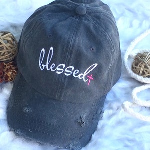 Blessed Distressed Baseball Hat Cute Blessed Hat With Cross - Etsy