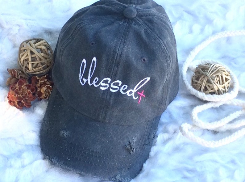 Blessed Distressed Baseball Hat Cute Blessed Hat With Cross - Etsy