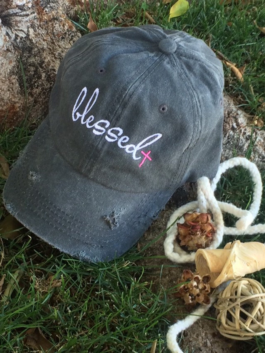 Blessed Distressed Baseball Hat Cute Blessed Hat With Cross - Etsy