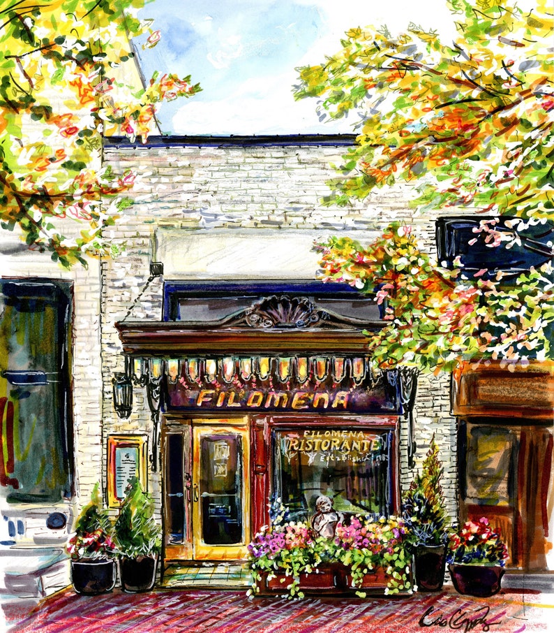 DC Restaurant Filomena in the Fall Gicleé Print by Cris Clapp - Etsy
