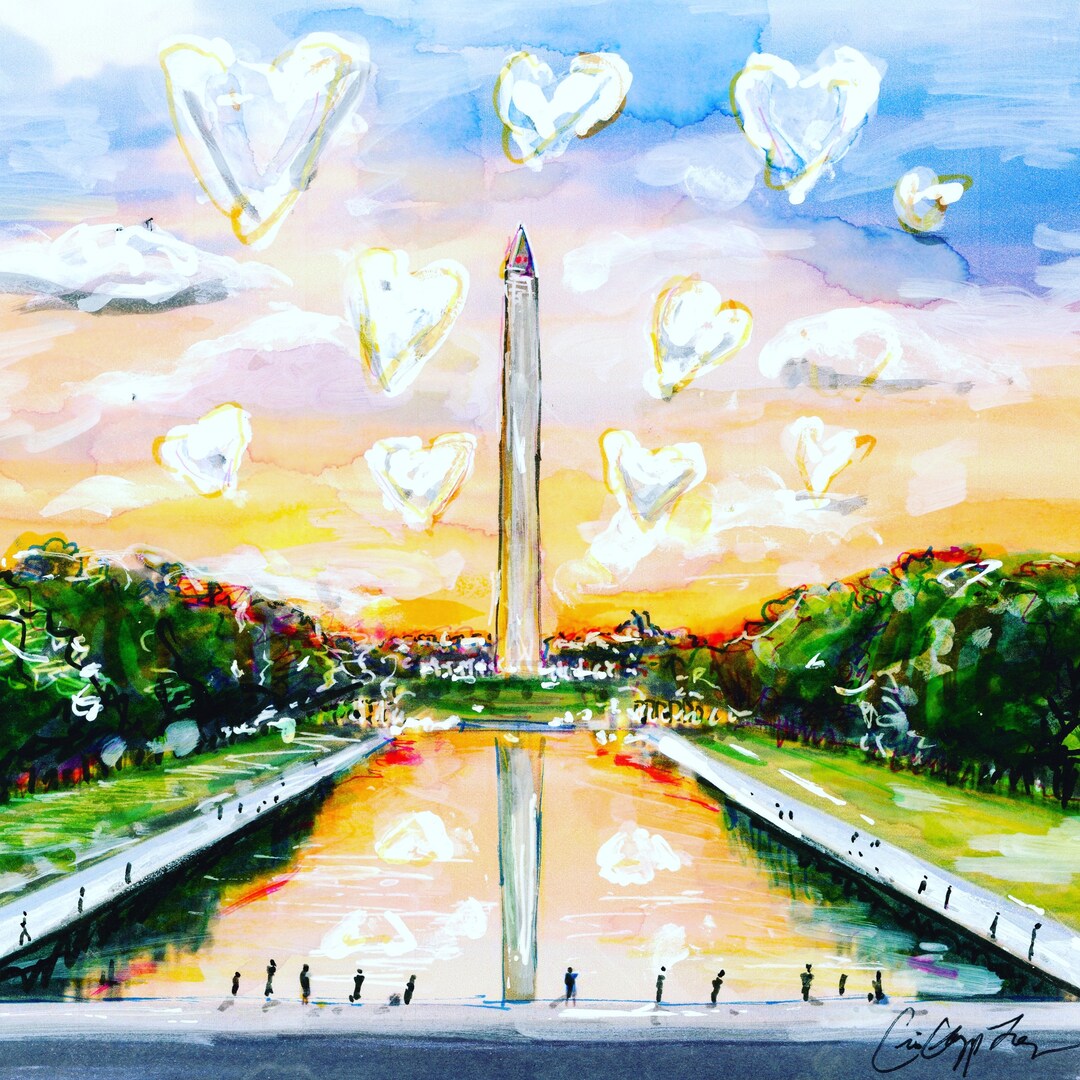 Heart Clouds Over Reflecting Pool by DC Artist Cris Clapp Logan - Etsy