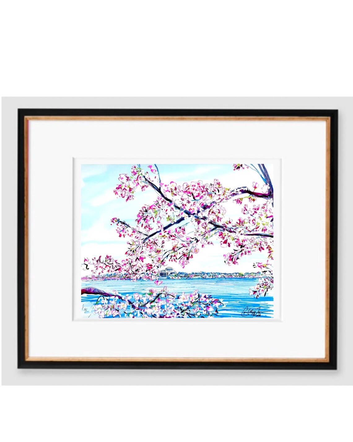 Washington DC Cherry Blossom Jefferson Monument Original Print by Cris ...