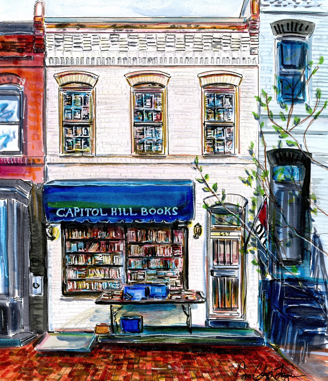 Capitol Hill Books Washington DC Illustration by Cris Clapp Logan - Etsy