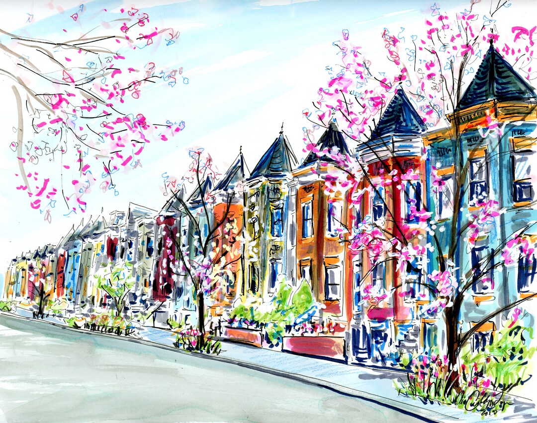 Washington DC Capitol Hill Neighborhood Illustration by Cris Logan Art ...