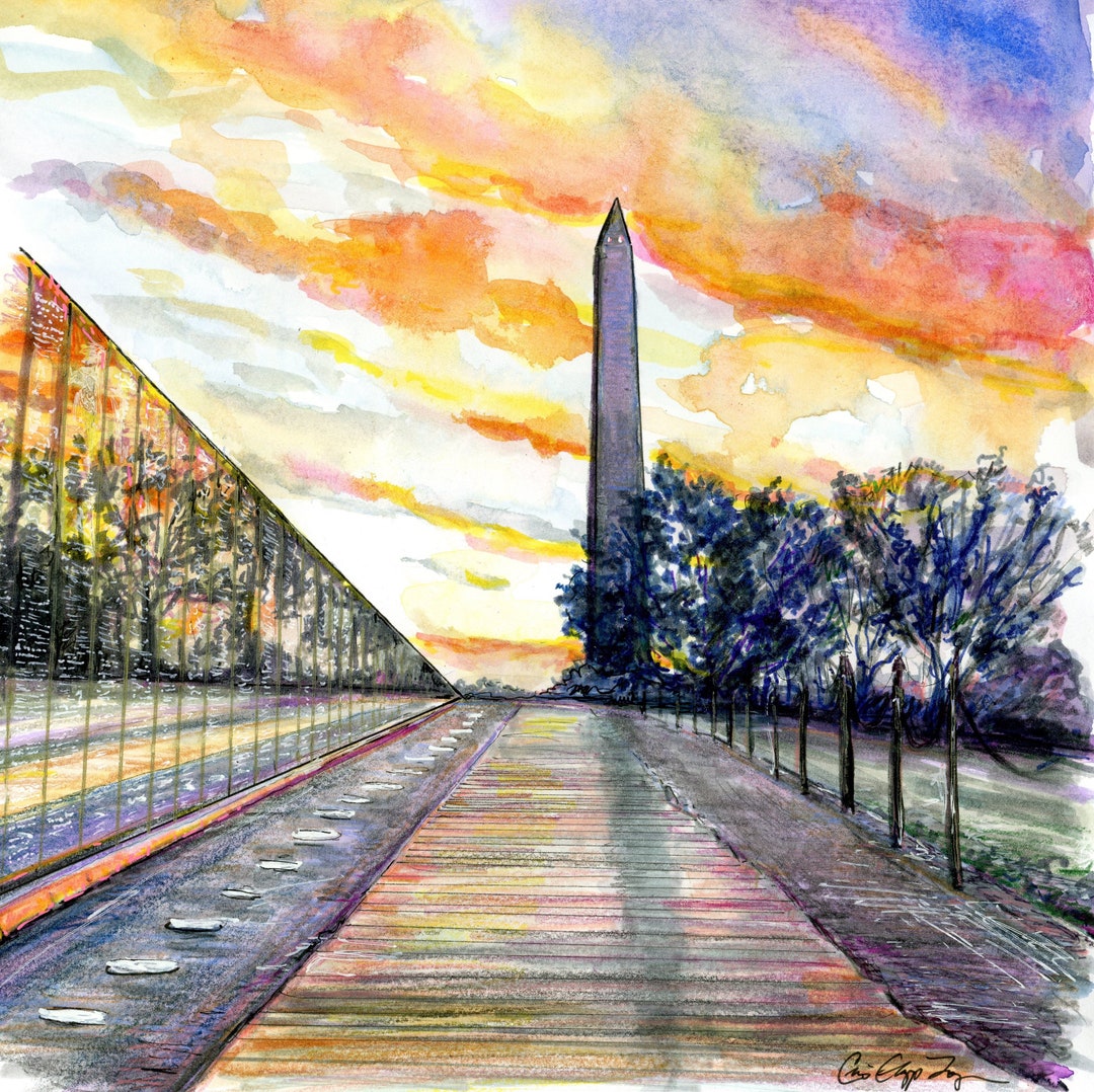 Vietnam Memorial Art Featuring Washington Monument by Cris Clapp Logan ...