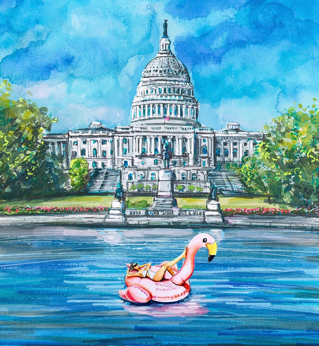 Reflecting Pool With Flamingo Float Gicleé Print by Cris Clapp Logan ...