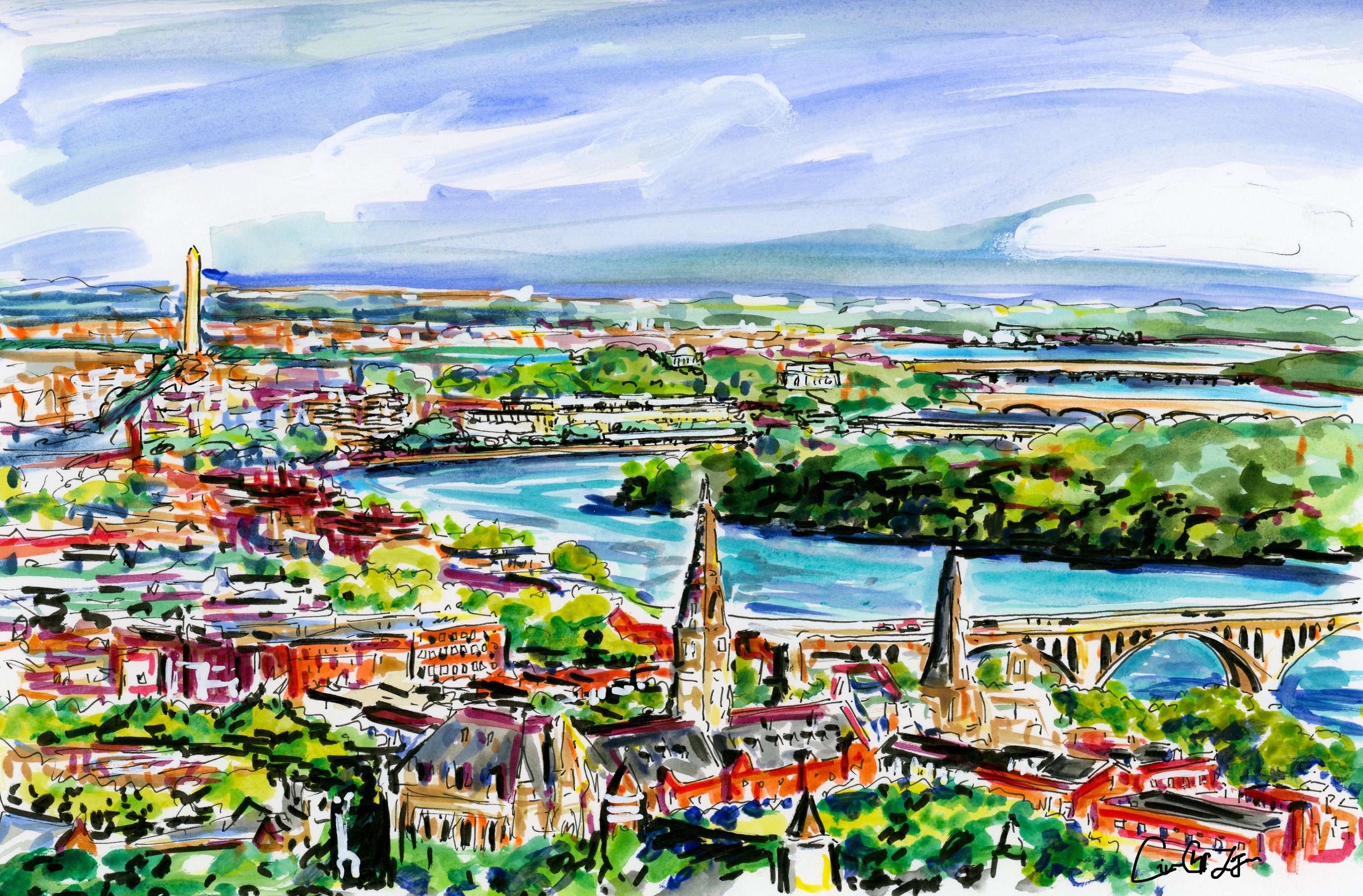 DC in Color Georgetown Aerial View by Cris Clapp Logan - Etsy