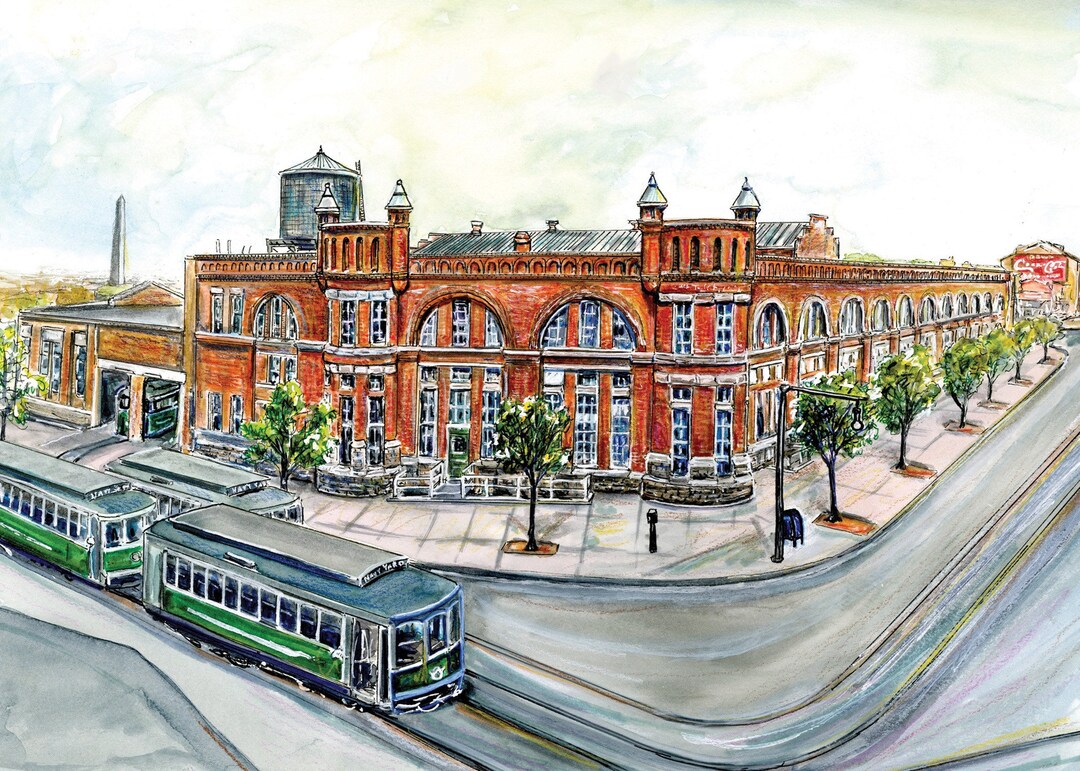 Navy Yard Car Barn Illustration in Washington DC by Cris Clapp Logan - Etsy