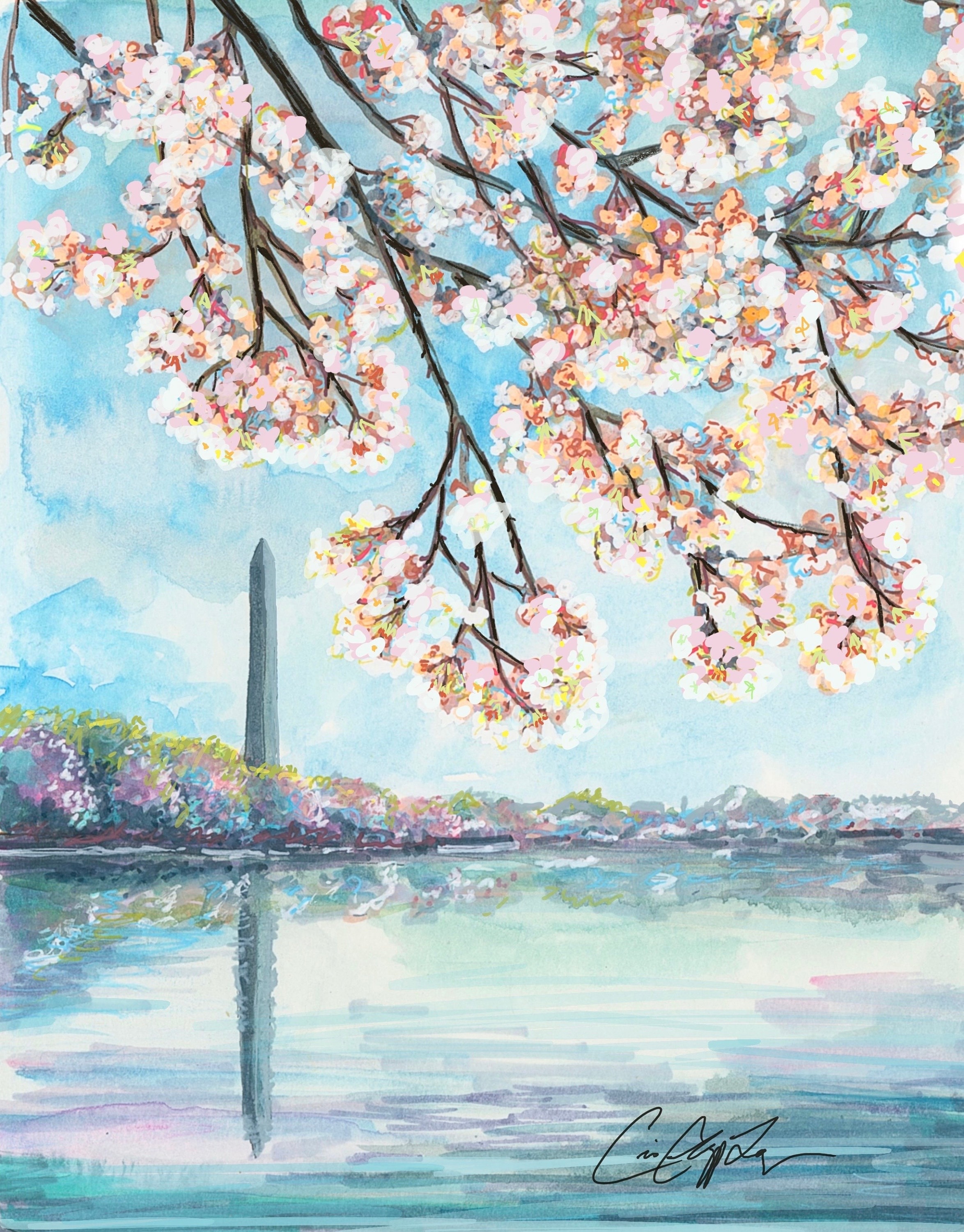 Washington Monument Tidal Basin and Cherry Blossoms by Cris Clapp Logan ...