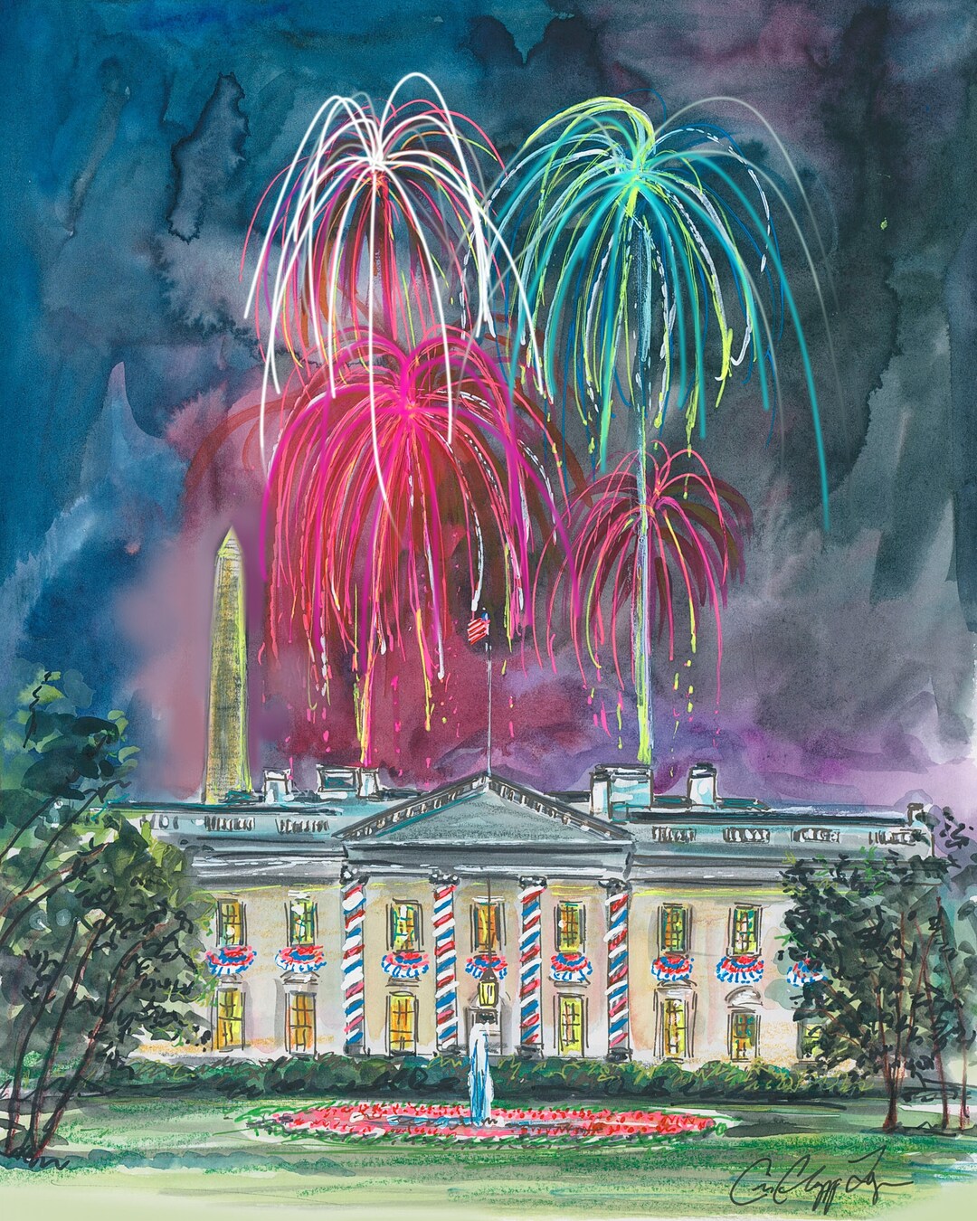 Fireworks Over the White House Washington D.C. Giclee Print by Cris ...