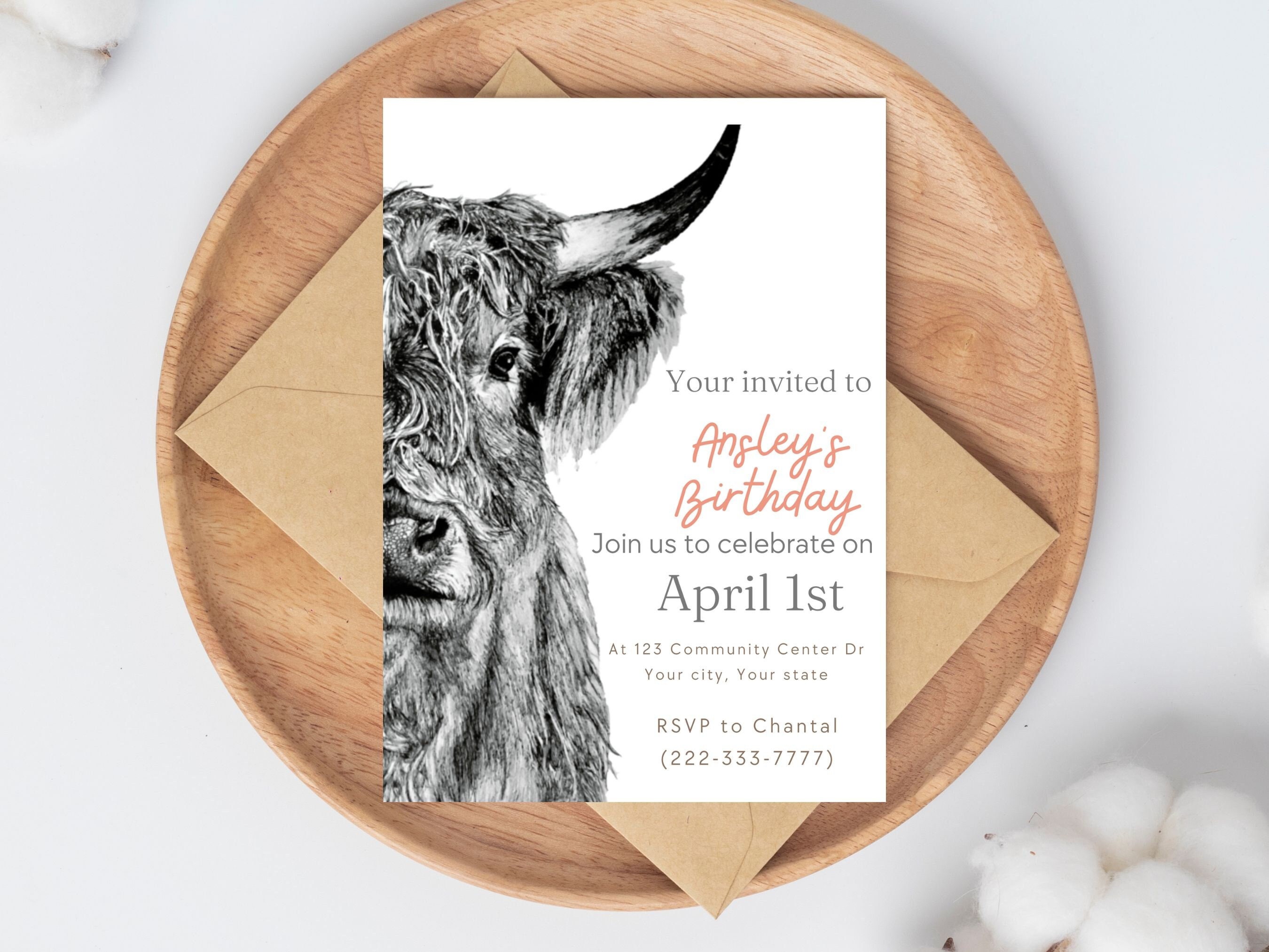 Highland Cow Birthday Invitation Cow Invite Farm Birthday Invitations ...