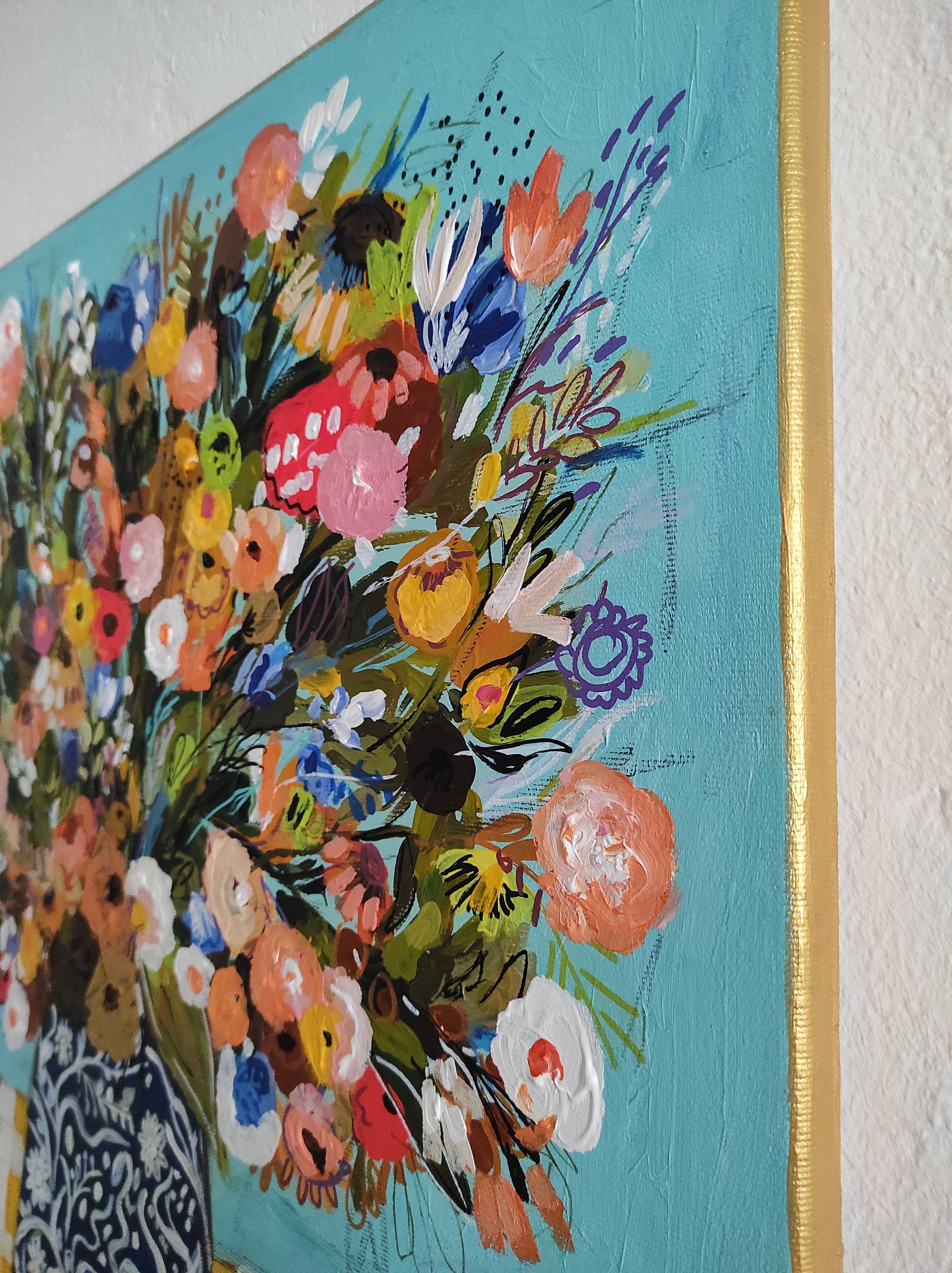 Ready to Hang Flower Painting on Canvas, Original Floral Artwork ...