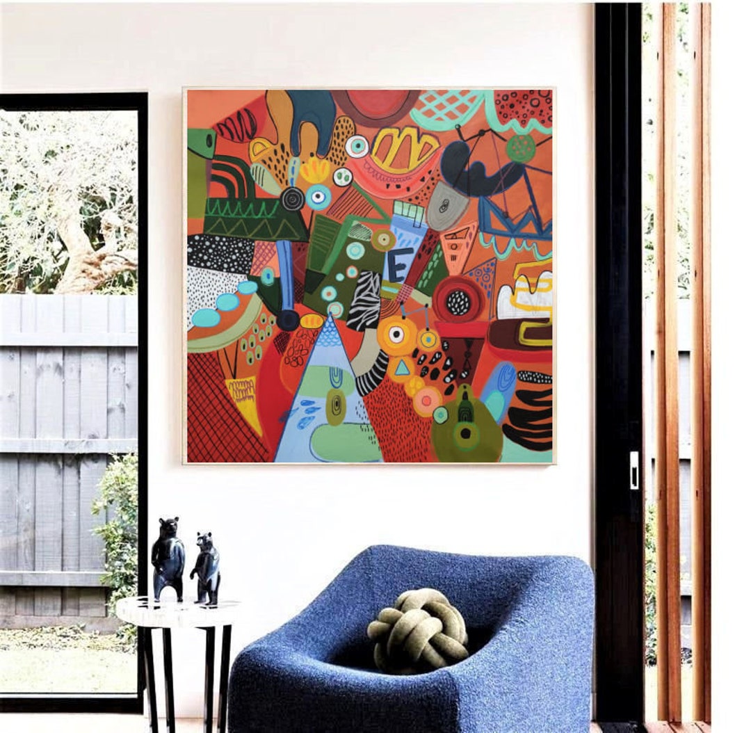 30"x30" Inches Original Abstract Painting, Warm Colored Contemporary ...