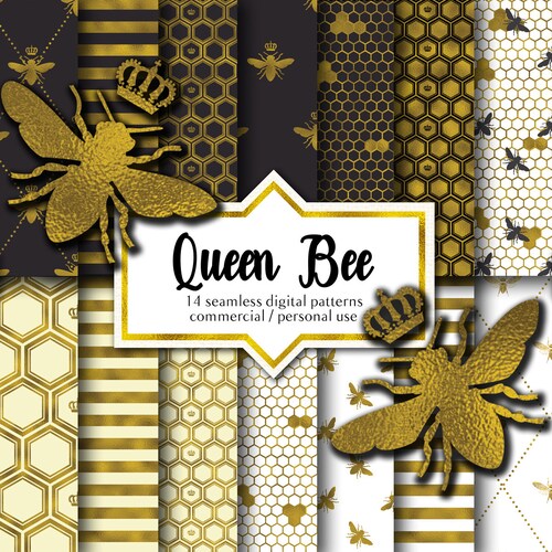 Honey Bee Hive Digital Paper Black and Gold Bee Honeycomb - Etsy