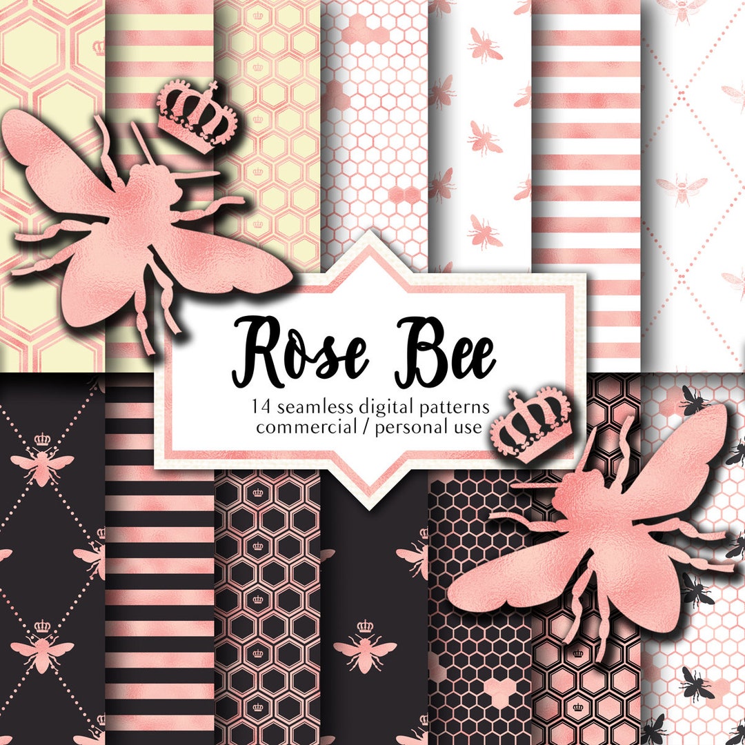 Rose Bee, Digital Paper Download, High-res, Seamless, Queen Honey Pink ...