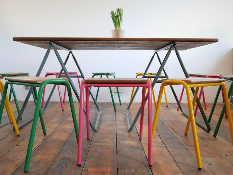 Vintage Retro Stacking Kitchen Bar Cafe Table LOW Stool Emerald Green ...