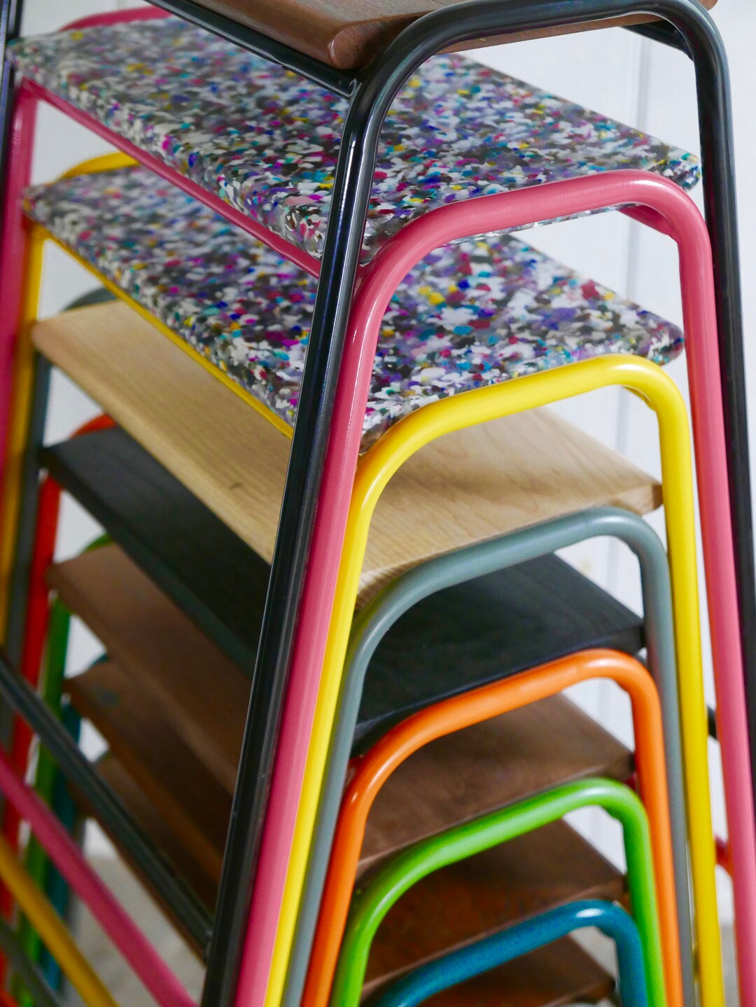 Vintage Retro Industrial School Stacking Cafe Bar Kitchen Stools ...