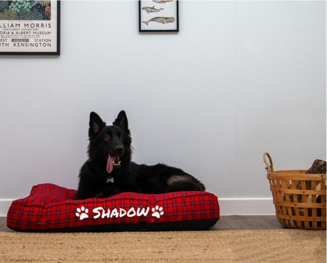 Personalised Dog Bed. Classic Red Tartan Mattress Dog Bed. Sizes Medium ...