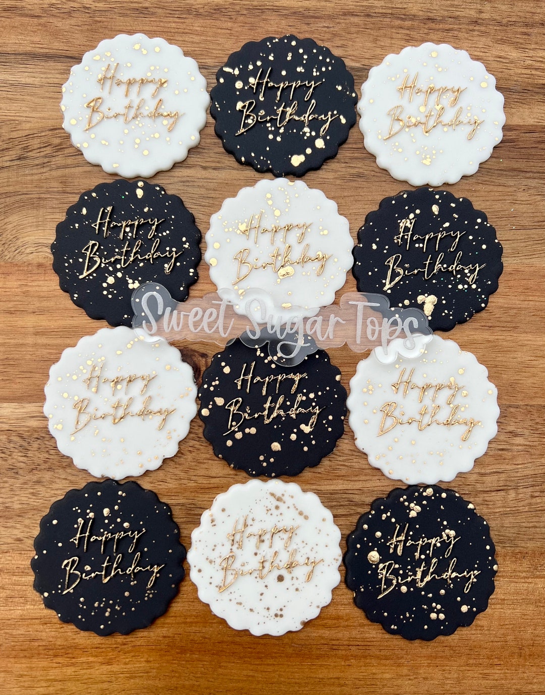 Happy Birthday Toppers, Edible Fondant Cupcake Toppers, Customizable ...